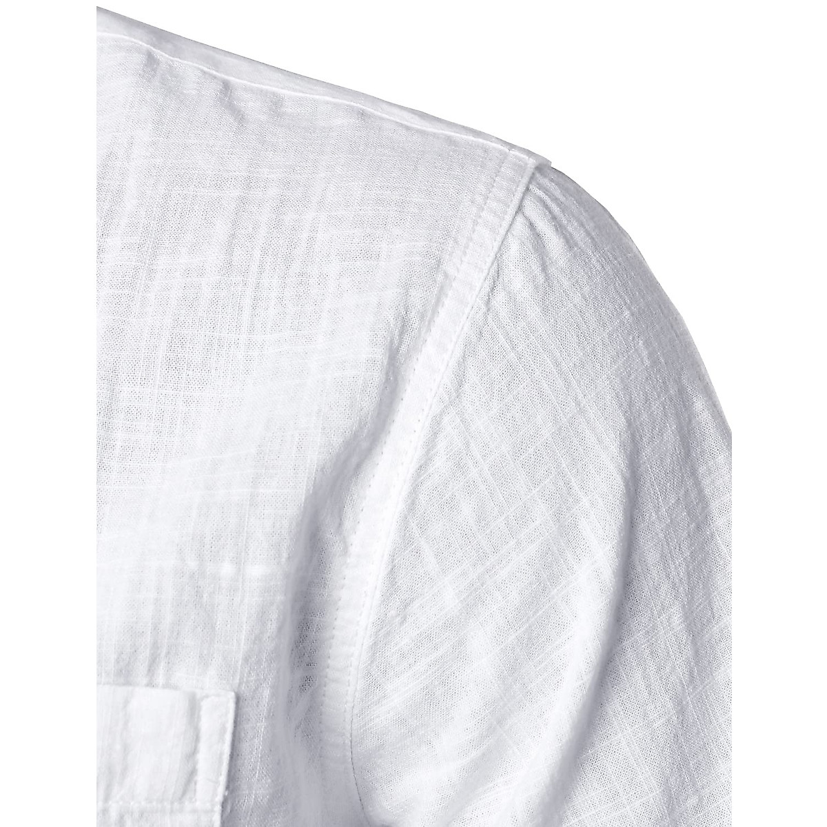 ZEROYAA Men's Fitted Cotton Linen Casual Short Sleeve Button Up Shirts Lightweight Beach Tops with Pocket ZLSC34-White Medium