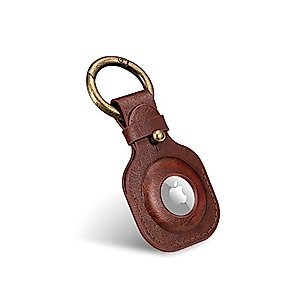 Fintie Protective Case Holder for AirTag Tracker with Keychain, Vegan Leather Anti-Lost & Scratch Resistance Key Ring Cover Compatible with Apple AirTags 2021 Finder for Wallet, Luggage, Pets, Brown