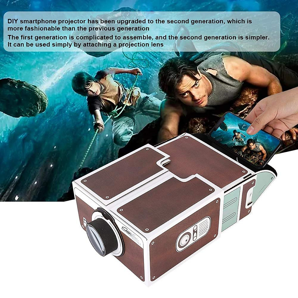 Yunseity Smartphone Projector,Homemade Mobile Phone Pico Projector,Second-Generation Mini DIY Home Portable Smart Mobile Phone Projector,Home Cinema