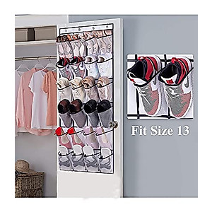 Over The Door Shoe Rack with 24 Large Mesh Pockets, Back of Door Organizer Hanging Bag for Closet Entryway Bedroom Bathroom Pantry Hanging Holder for Hats Sneakers High Heeled Shoes flip flops, White