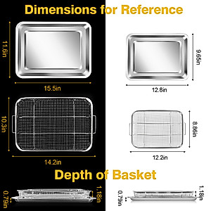 Air Fryer Basket for Oven 2 Set Stainless Steel, Air Fryer Accessories Oven Rack and Crisper Tray, Bacon Cooker Broiler Pan for Oven, Bakeware Sets Oven Rack-2-Set Large & Medium