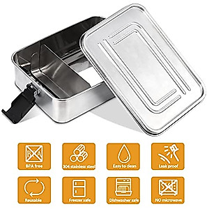 AOHEA Stainless Steel Bento Lunch Box for Kids: BPA FREE Bento Box 1200ml Leak Proof Lunch Box 304 Stainless Steel Kids Bento Box Metal Lunch Box for Kids and Adults