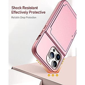 WeLoveCase for iPhone 13 Pro Wallet Case for Women with Credit Card Holder & Hidden Mirror, Two Layer Shockproof Heavy Duty Protection Cover Protective Case for iPhone 13 Pro - 6.1 Inch Rose Gold