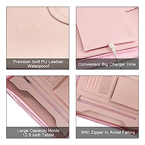 GraduatePro Portfolio Binder Leather Zippered Padfolio Folder Business Case Organizer Bag for Pad Notebook Resume with Clipboard for Women Graduation Gift, Pink