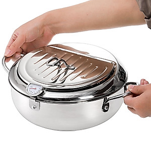 Yopay Deep Fryer Pot 304 Stainless Steel, 3.2L Frying Chicken Pot with Thermometer Control and Lid, Japanese Style Tempura Fryer Pot