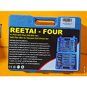 REETAI-FOUR 17 PCS SDS Plus Rotary Hammer Drill Bits & Chisels Set, Concrete Masonry Hole Tool with Storage Case,Carbide Tipped for Brick, Stone and Concrete.