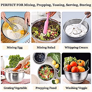Wildone Mixing Bowls with Airtight Lids, 22 PCS Stainless Steel Mixing Bowls Set, 3 Grater Attachments, Measurement Marks & Non-Slip Bottom, Size 5, 4, 3, 2,1.5, 0.63QT, Ideal for Mixing & Prepping