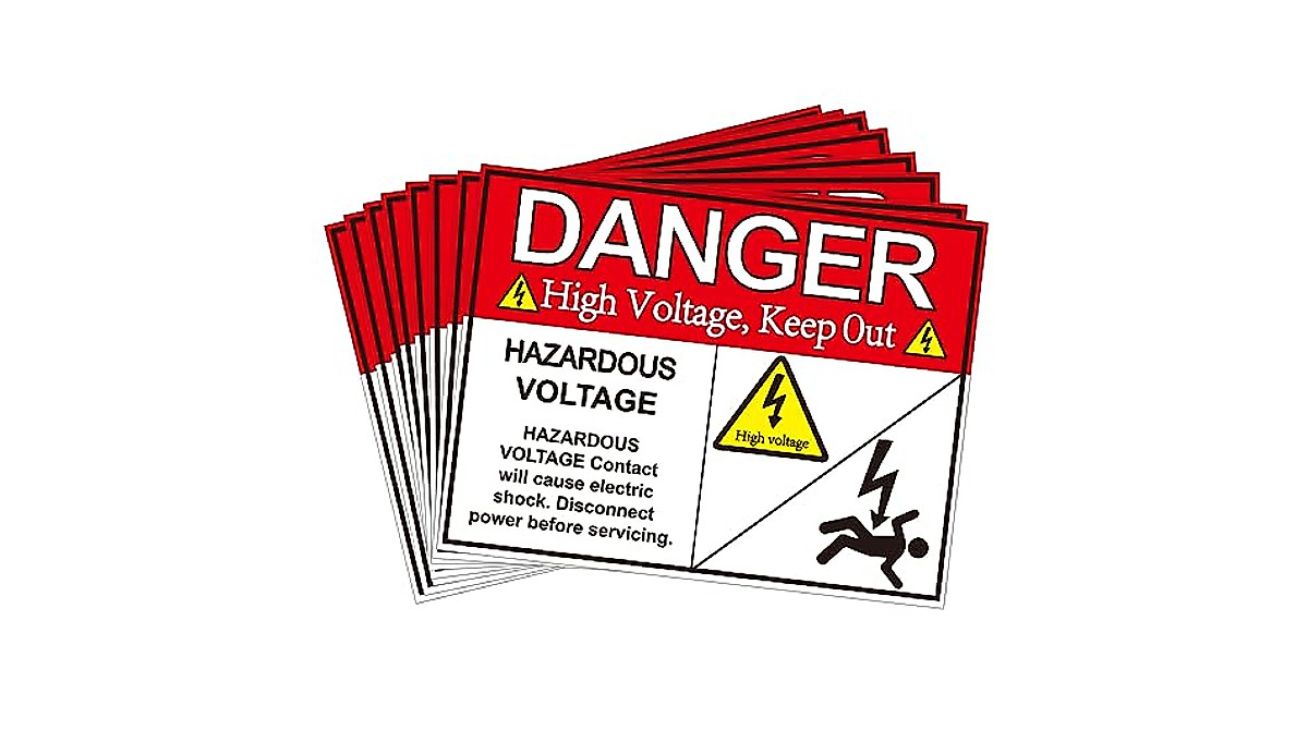 High Voltage Safety Warning Sticker - 8 Pack