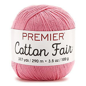 Premier Yarns Cotton Fair, Cotton/Acrylic Blend, Yarn for Crocheting and Knitting, Fine Weight, Machine Washable Yarn, Baby Pink, 3.5 oz, 317 Yards