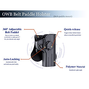 SR9C Holster for Ruger SR9 Full-size, SR9 Compact(Not for Security 9), Outside Waistband OWB Paddle SR9 Gun Holster, 360° Adjustable Cant/Fast Release - Right Handed