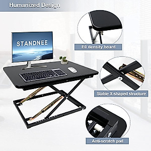 STANDNEE Standing Desk Converter Height Adjustable Stand Up Desk Riser - Supports 300 lbs, Fully Assembled Monitor/Laptop Riser Workstation, Black.