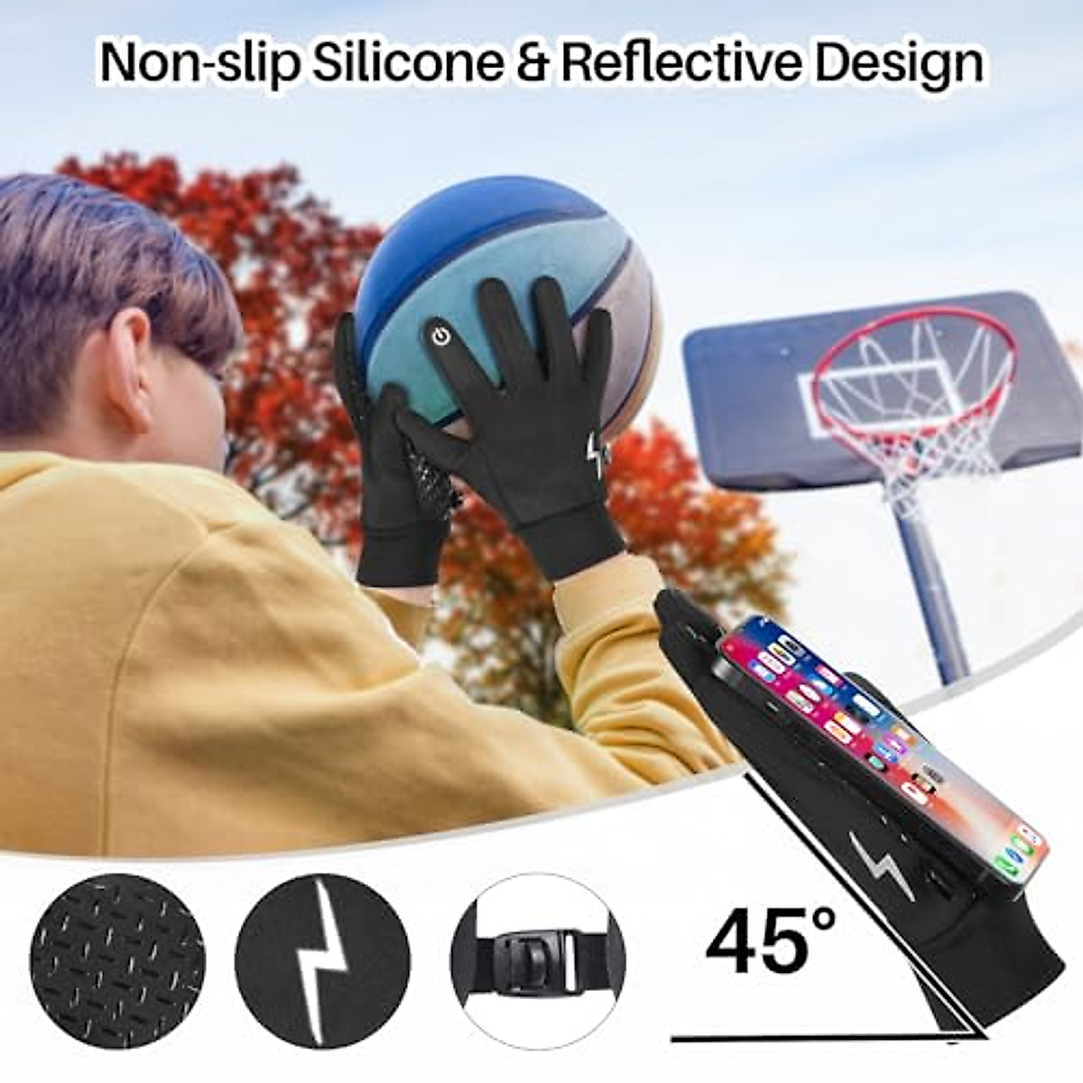 JIAN YA NA Winter Kids Touch Screen Gloves: Waterproof Fleece Warm Mittens Running Soccer Rugby Sports Finger Gloves for 8-10 Years Old Kid Youth Black