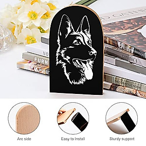 Book Ends German Shepherd Head Print Wood BookEnds 1 Pair Non-Skid Book Stoppers for Office/Table