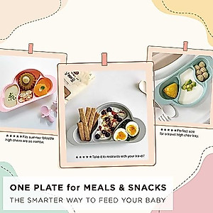 Mother's Corn Suction Plate for Baby | Divided Food-Grade 100% Silicone Feeding Bowls and Dishes for Kids, Infants & Toddlers - BPA-Free, Microwave, Dishwasher & Oven Safe | Cloud Design | Pink