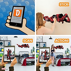 Wall Palz Marvel Deadpool Wall Decal - Deadpool Wall Stickers with 3D Augmented Reality Interaction - Deadpool Sticker for Walls 12" x 34" Marvel Room Decor