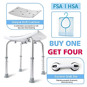 HSA/FSA Eligible Shower Chair for Inside Shower, Waterproof Shower Stool for Inside Shower with Free Grab Bar, Tool-Free Shower Seat for Bathtub, Adjustable Shower Chair for Elderly by SOUHEILO