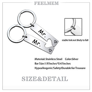 FEELMEM Mr. and Mr. Gay Couple Keychain Set His and His Same Sex Gay Wedding Keyring Gift Gay Marriage Gifts (silver)