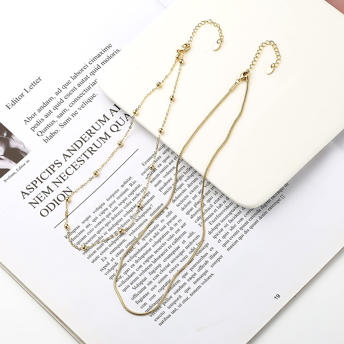 Awvialy Layered Gold Necklaces for Women 14k Gold Plated Beaded Herringbone Necklace Simple Layering Gold Chain Choker Necklaces for Women Cute Dainty Gold Necklace Trendy Gold Jewelry for Women