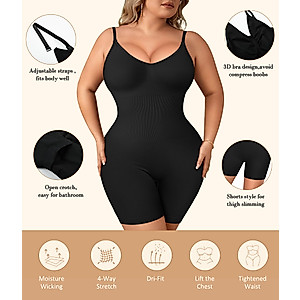Irisnaya Women Slimming Bodysuits Shapewear Tops Tummy Control Body Shaper Spaghetti Strap Camisole Leotards Bodycon Jumpsuit (Black Mid Thigh, X-Small/Small)
