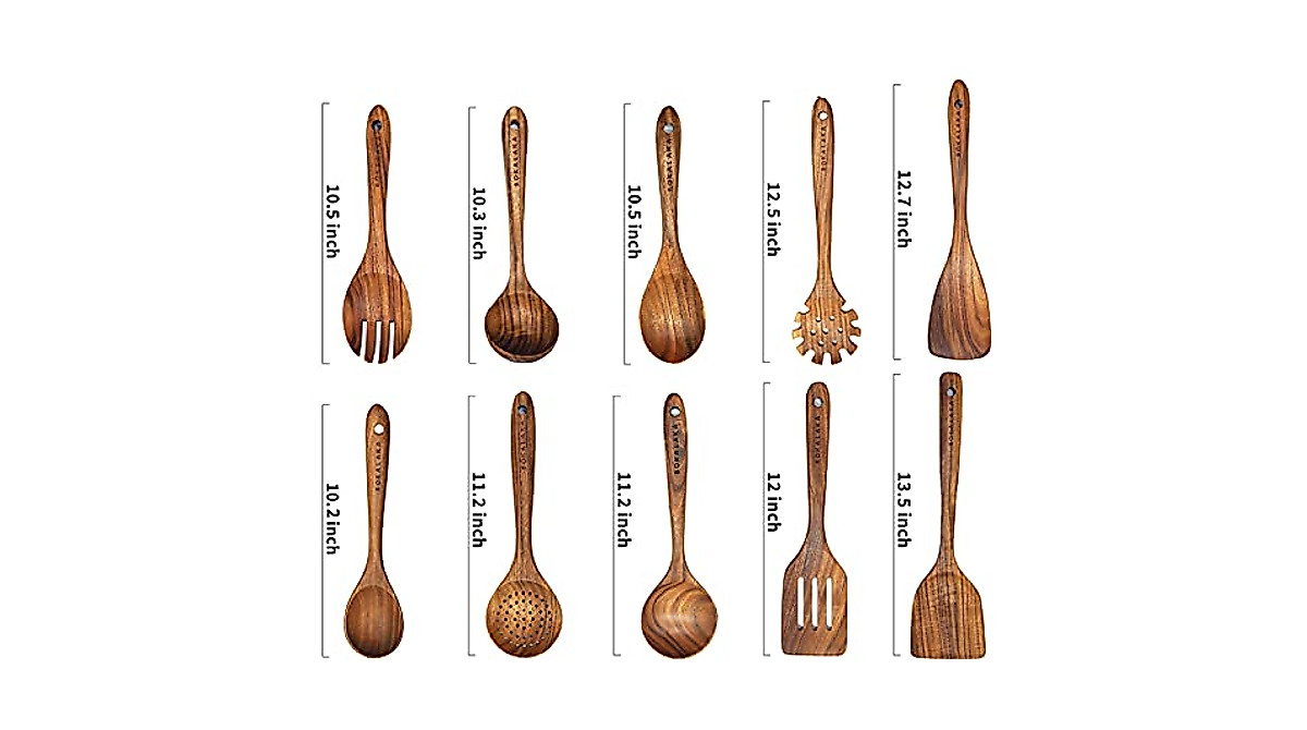 10-Piece Natural Teak Wooden Cooking Utensils Set