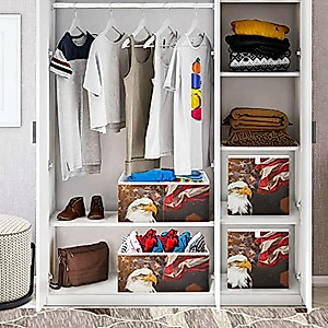 American Flag Bald Hawk Storage Basket Storage Bin Rectangular Collapsible Shelves Basket Decorative Storage Boxes Organizer for Office Outside Cars