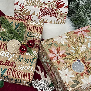 RUSPEPA Christmas Wrapping Paper Rolls with Tags and Jute String - 17 inches x 10 feet per Roll, Total of 3 Rolls