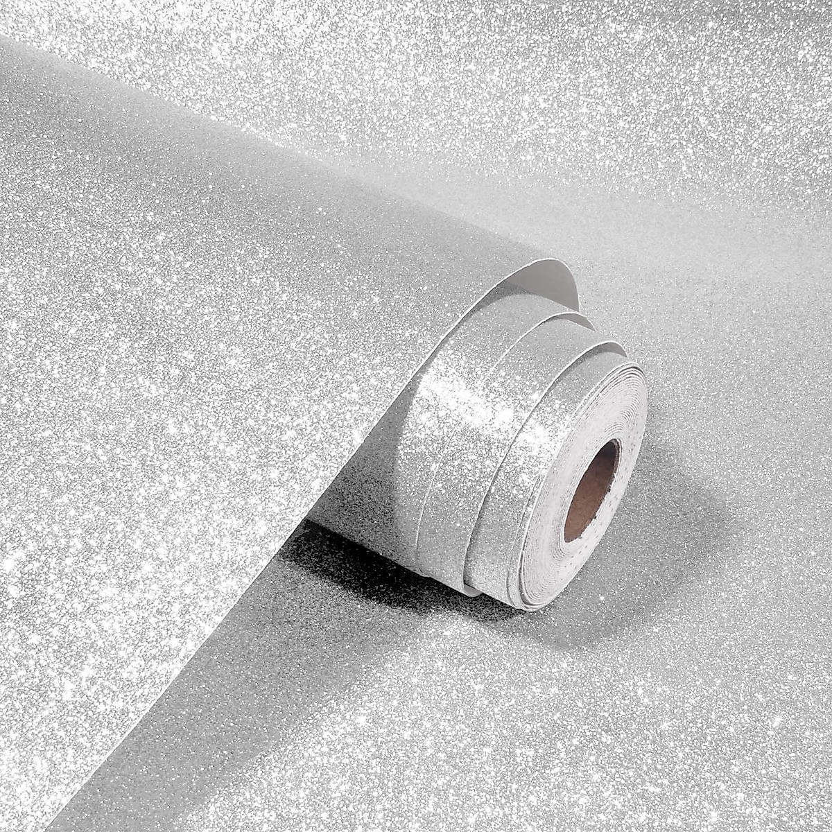 WESTICK Silver Glitter Wallpaper for Bedroom 78" x 15.8" Sparkle Glitter Peel and Stick Wallpaper Self Adhesive Chunky Sparkling Glitter Contact Paper for Walls Cabinets Salon Showcase Decor DIY