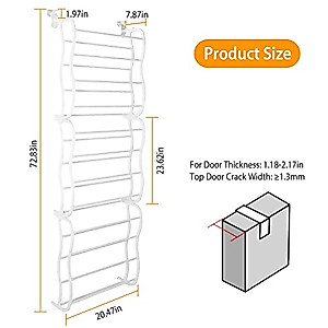 KOCASO Over The Door Shoe Rack Organizer - 36 Pair Shoes Wall Hanging Closet Shoe Rack Shelf 12Layers Storage Stand with Hooks-US Spot (White)