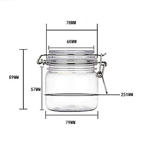2Pcs 10 Oz/300ml Clear Round Plastic Home Kitchen Storage Sealed Jar Bottles with Leak Proof Rubber and Hinged Lid for Herbs, Spices, Candy, Gift, Arts and Crafts Storage Multi-purpose Container