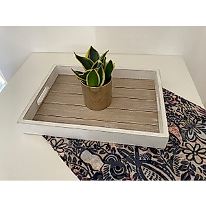 Set of 2 Wooden Serving Trays for Ottoman and Coffee Table Lap Tray (16.3x12.2x2 & 11x11x1.5 Inches, Multicolor)