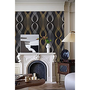 393"x17.7"Peel and Stick Wallpaper Black Fashion Curves Removable Paper Self Adhesive Wallpaper Decorative for Walls Cabinets Vinyl Film