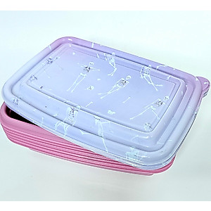 Purple Skeletons Plastic Food Storage Containers, Set of 6 BPA Free Containers with Lids, 9 inches by 6 inches by 2 inches.