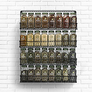 Sorbus Spice Rack Organizer [4 Tier] Country Rustic Chicken Herb Holder, Wall Mounted Storage Rack, Great for Storing Spices, Household Items and More (Black)