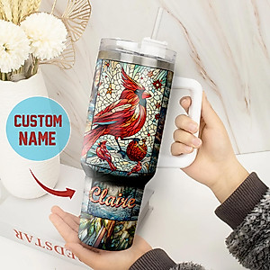 WAZONE Personalized Cardinal Birds 40oz Tumbler with Handle and Straw Lid Stainless Steel Insulated Cup Tumblers Its Hard To Forget Someone Who Gave You So Much To Remember Sympathy Gift