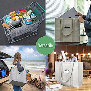 VENO 4 Pack Reusable Grocery Bags w/ Hard Bottom, Heavy-Duty Shopping Bags for Shopping Cart (Beige, 4 Pack)