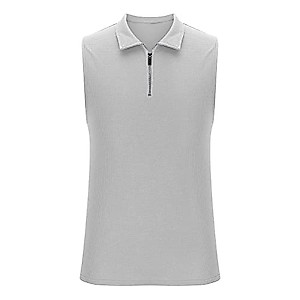 Muscularfit Men's Polo Shirts Casual Loose Sleeveless Waffle Zipper T Shirt Summer Slim Fit Solid Color Tank Tops Vest 2023 Mens Athletic Shirts Gray L