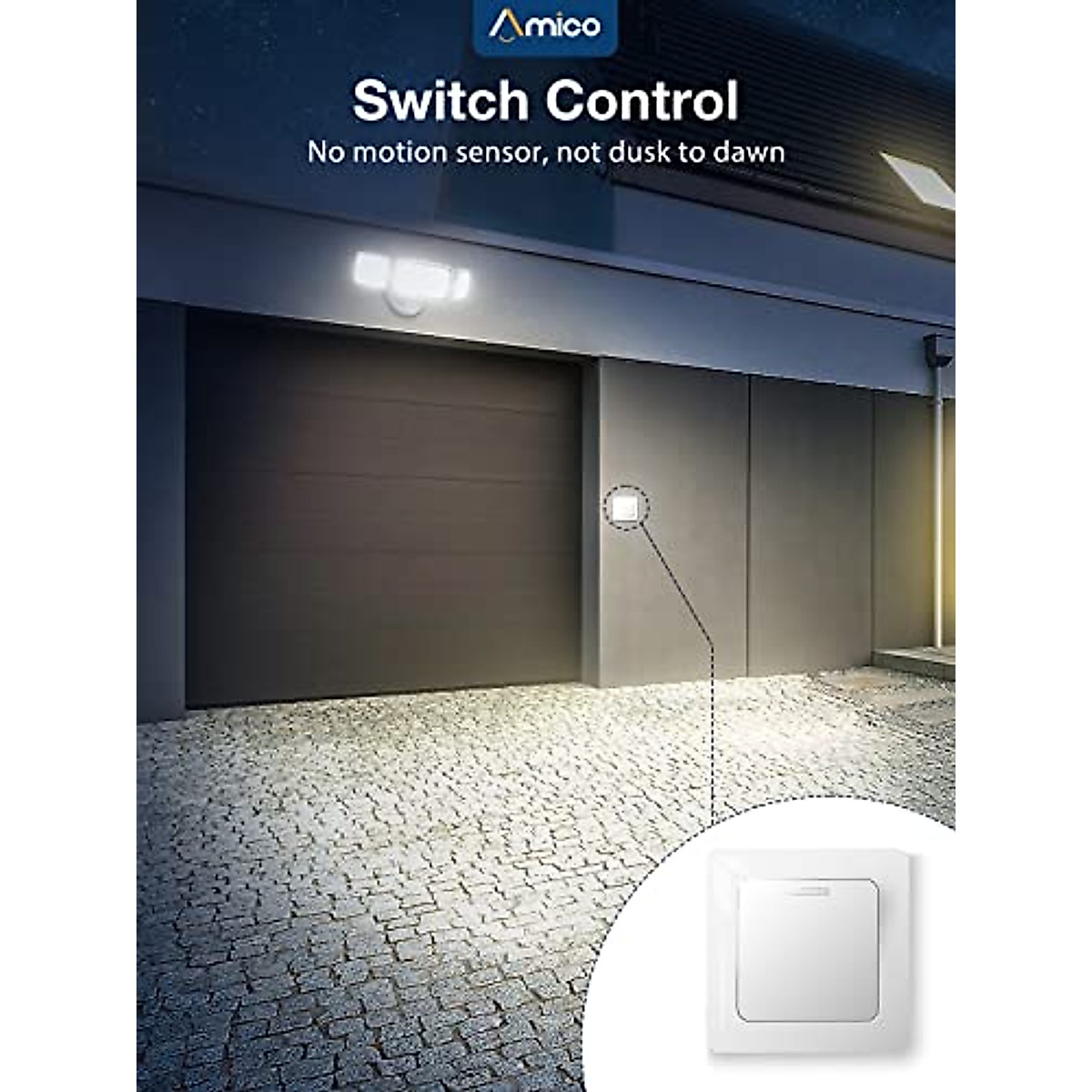 Amico LED Flood Lights Outdoor 3500LM Security Light, 30W Bright Outdoor Flood Light, 5000K Daylight White, IP65 Waterproof 3 Adjustable Heads for Garage, Backyard, Patio, Garden, Porch&Stair(White)