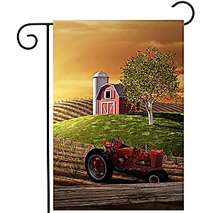 ShineSnow Agriculture Farm Spring Morning with Barn and Tractor Sunrise Garden Yard Flag 12"x 18" Double Sided Polyester Welcome House Flag Banners for Patio Lawn Outdoor Home Decor