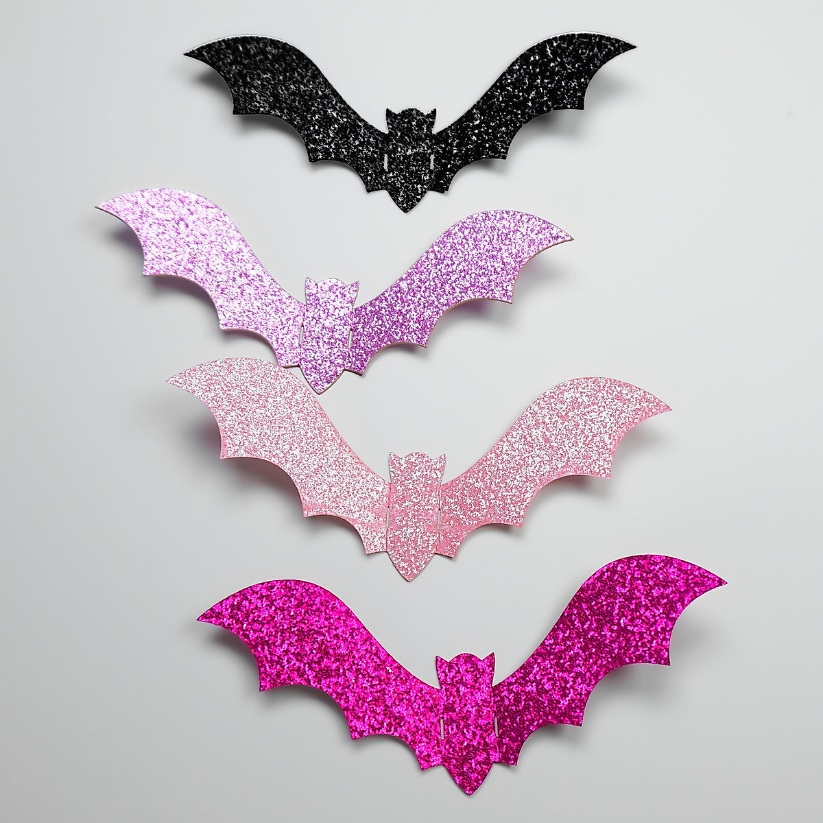 36 PCS Glittery Pink and Black 3D Bat Wall Stickers for Halloween Home Decoration