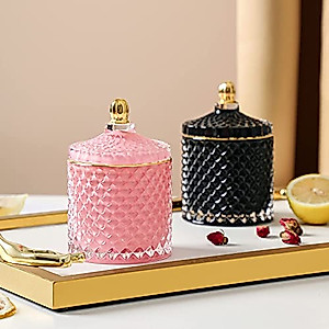 EVEREST GLOBAL European Glass Storage Jar Candy Bowl with Cover Sugar Cans Sugar Bowl with Lid Diamond Candy Box Jewelry Storage Jar Kitchen Storage Jar (Pink, D 3.35" H 5.12")