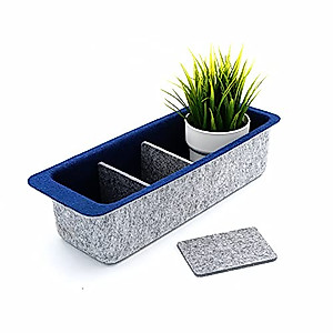 WELAXY Cabinet Pantry Organizers Desk drawer organizer bin with 4 adjustable compartment Felt multi-storage for Kitchen home office closet Junk Socks Ties organizing ( Navy)