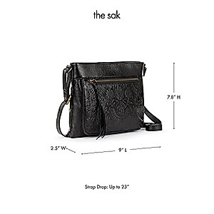 The Sak Sanibel Leather Mini Crossbody, Black Floral Embossed