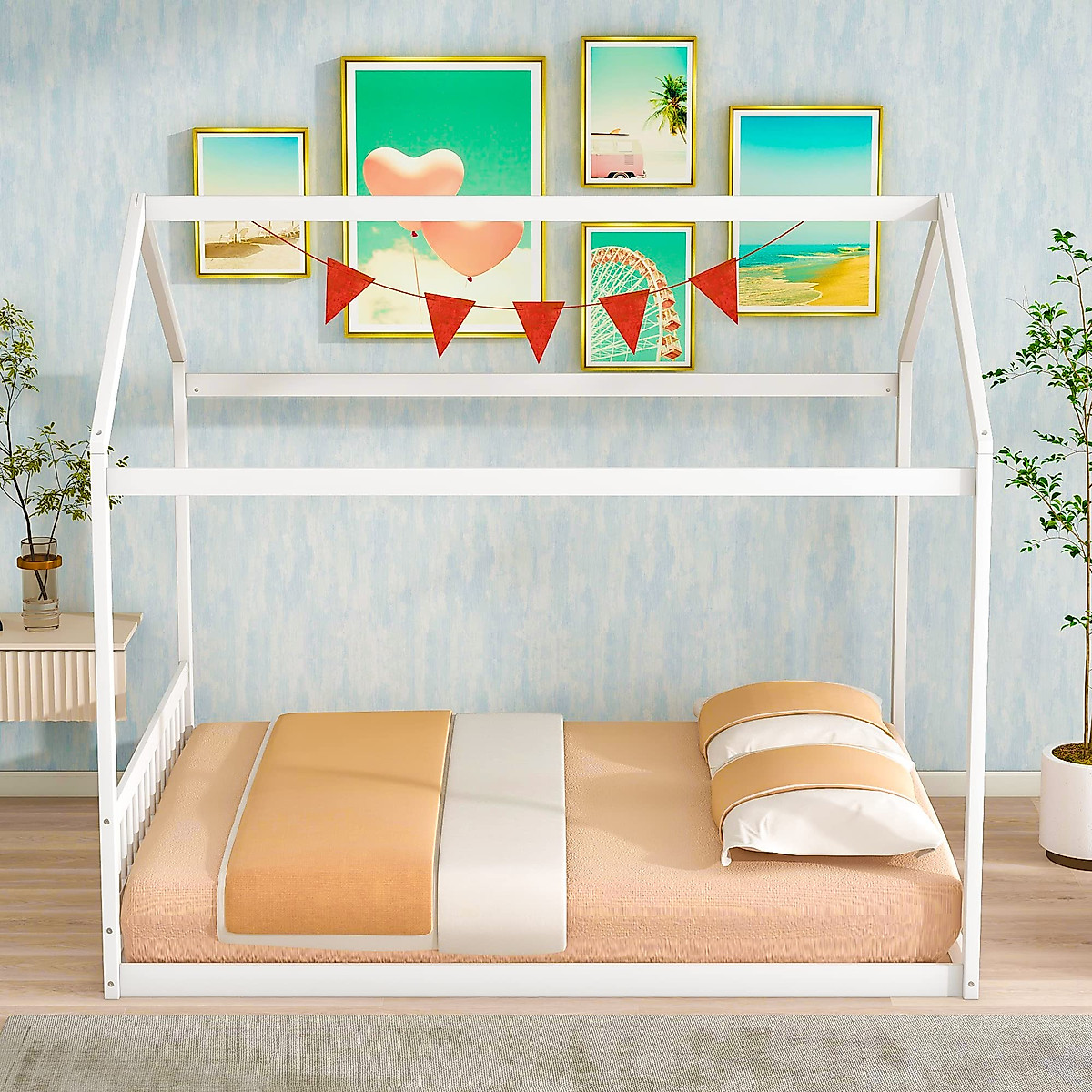 Merax Queen Size Wooden House Bed with Headboard