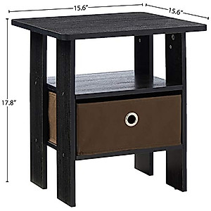 Furinno Andrey Set of 2 End Table / Side Table / Night Stand / Bedside Table with Bin Drawer, Americano/Medium Brown