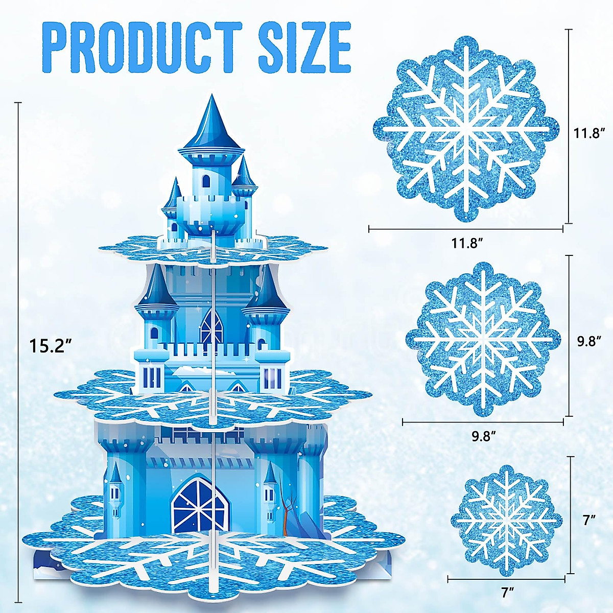 DALIAGRA 3 Tier Frozen Cupcake Stand Frozen Centerpieces Birthday Party Supplies Winter Wonder Princess Baby Shower Cake Table Decoration Snowflake Party Cupcake Holder for Girl Kids Party Favor