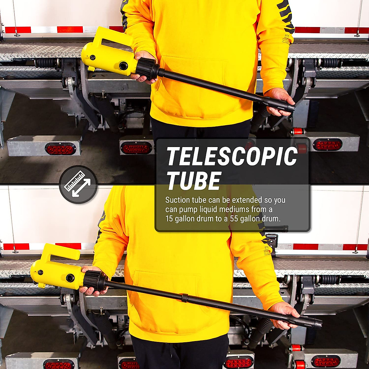 TEAR PUMP - Adjustable Intake (22.6 to 34-inch) 55 Gallon Drum Pump (4.2 GPM) Electric Drum Barrel Pump with Precise Meter for Diesel/Gas / E85 / DEF/Antifreeze/Windshield Washer Fluid