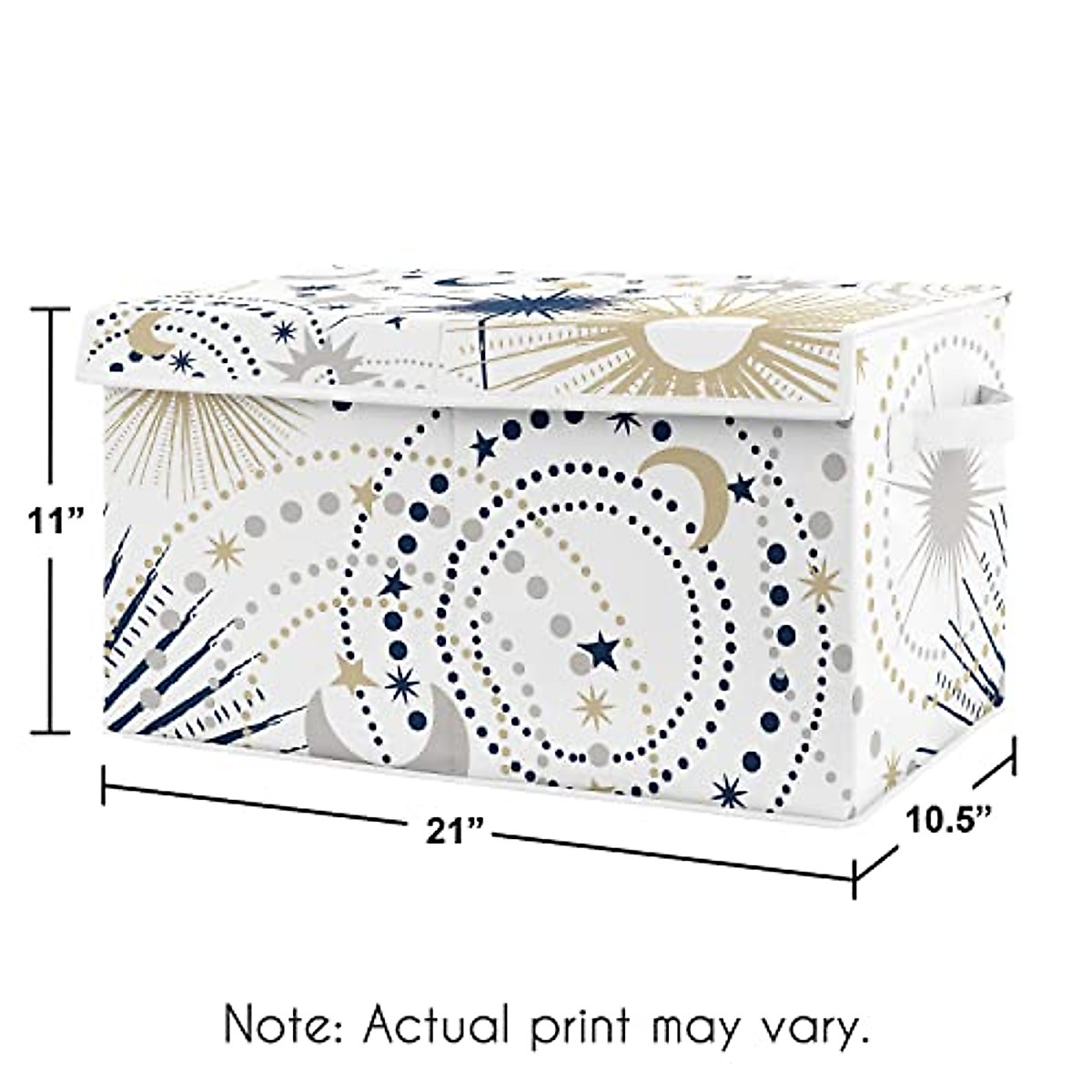 Sweet Jojo Designs Star and Moon Boy or Girl Small Fabric Toy Bin Storage Box Chest For Baby Nursery or Kids Room - Navy Blue, Gold, and Grey Celestial Sky Stars Gender Neutral Unisex