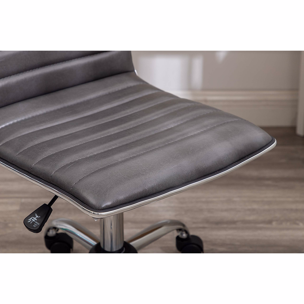 BTEXPERT Home Gray Swivel Mid Back Armless Ribbed Designer Task Faux Leather Soft Upholstery Office Chair