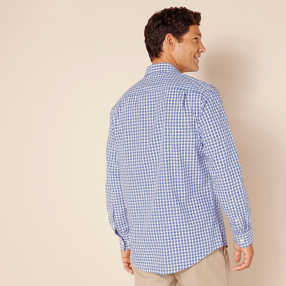 Amazon Essentials Men's Regular-Fit Long-Sleeve Casual Poplin Shirt, Blue White Checked, X-Large