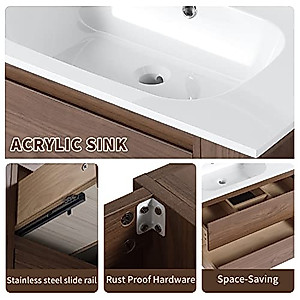 Voohek Bathroom Vanity Set, Cabinet & Sink Combo, for Apartment Dorm, Kitchen, Home Office, 30 Inch (Side Storage), Brown Oak
